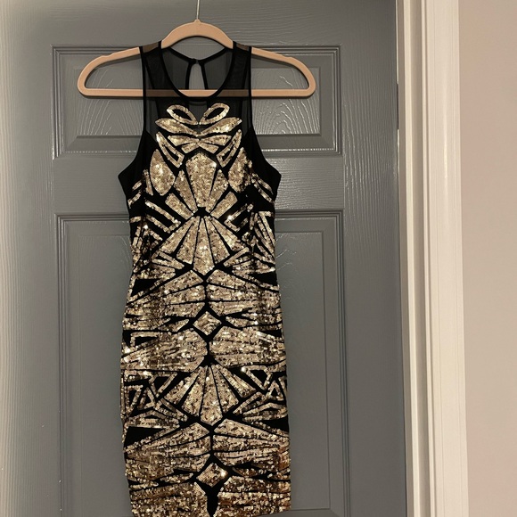 bebe | Dresses | Bebe Black And Gold Sequin Mini Dress | Poshmark